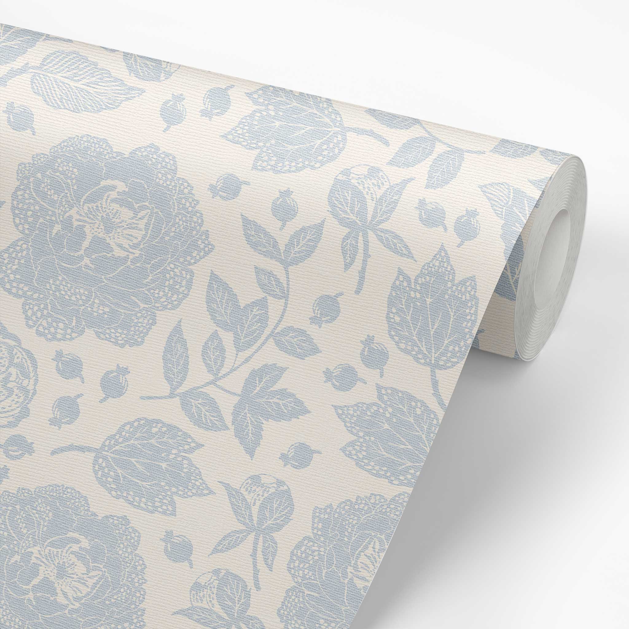 Antique Peonies Wallpaper - Pale Blue – Ayara Home
