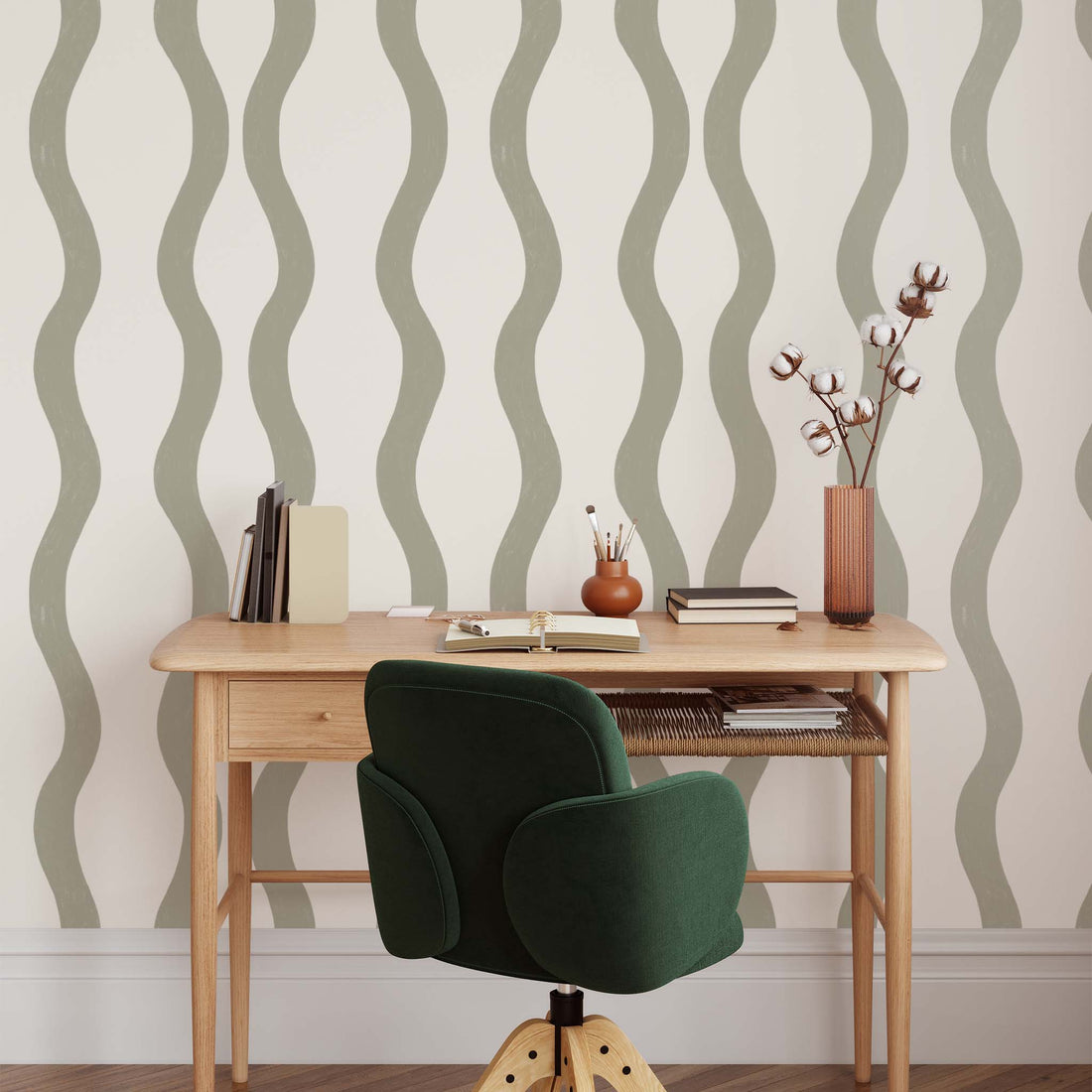 Modern Wavy Lines Wallpaper - Sage – Ayara Home