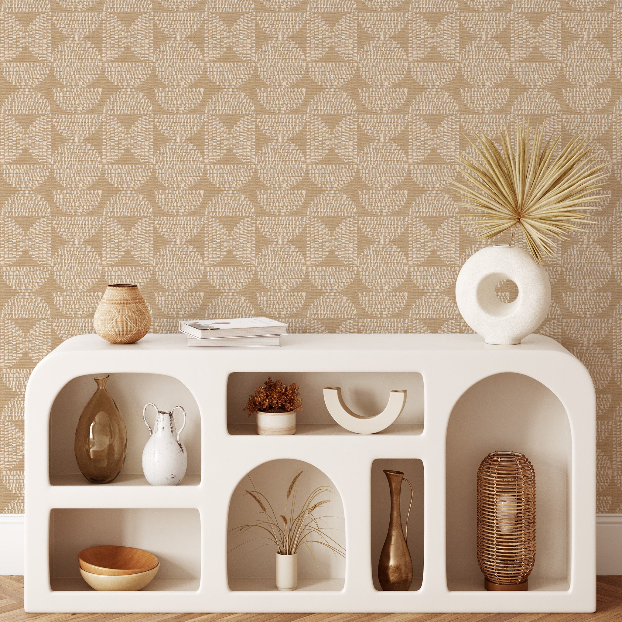 Half Circle Blocks Wallpaper - Cream on Beige – Ayara Home