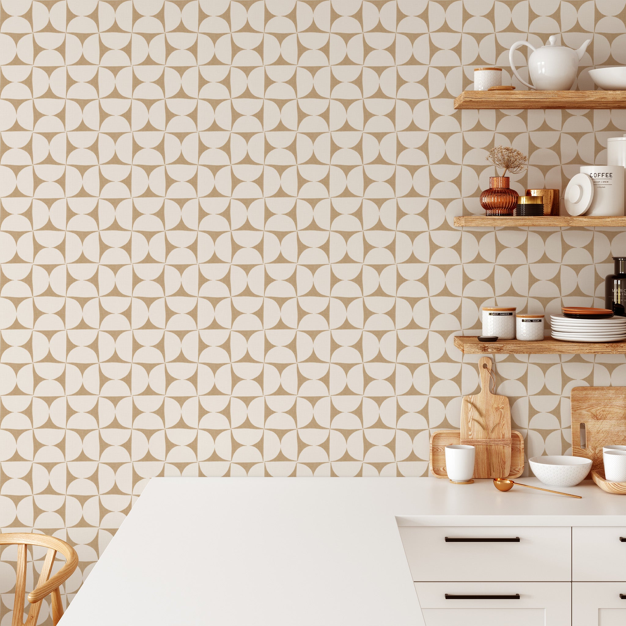 Half Circle Tile Wallpaper - Cream on Beige – Ayara Home