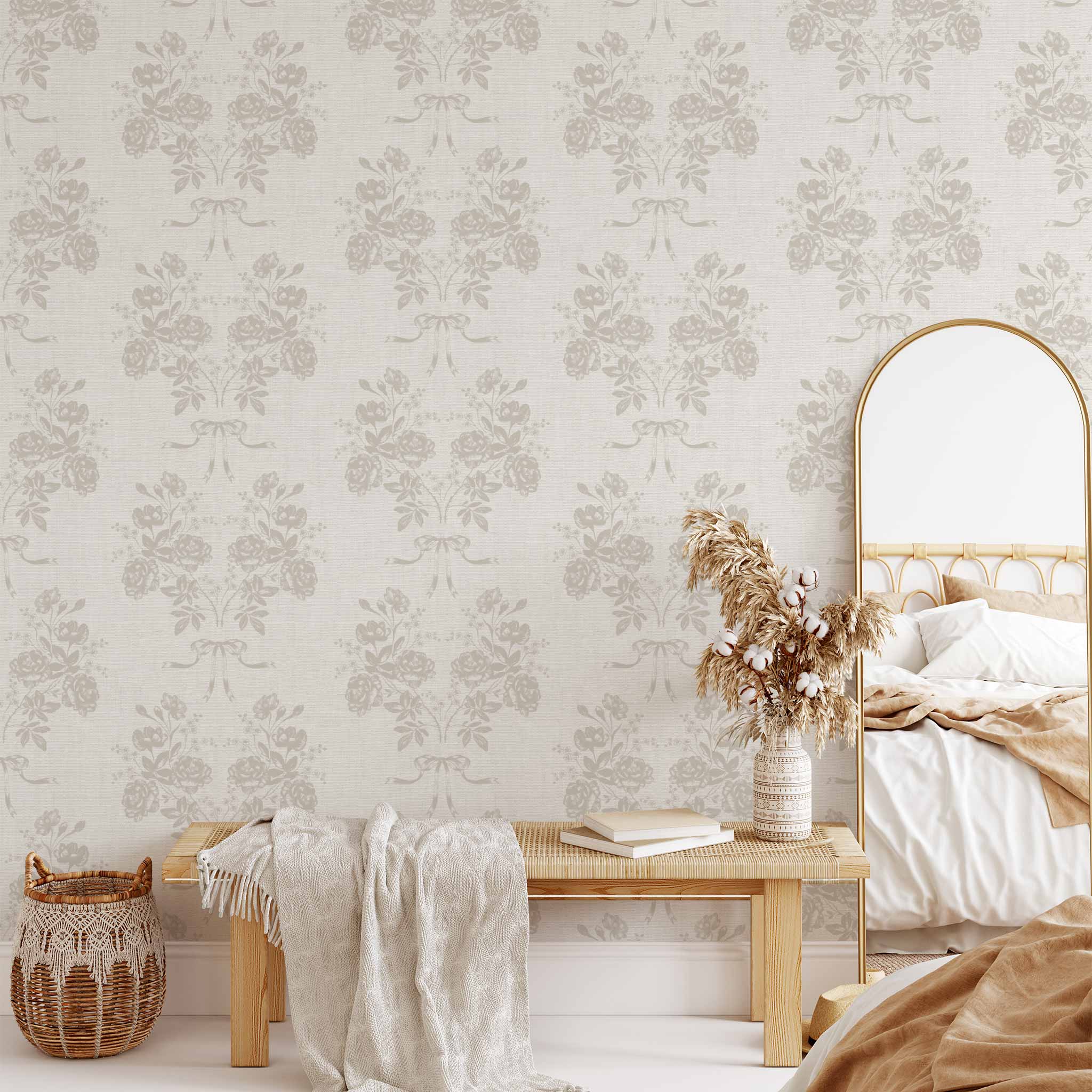 Roses and Ribbons Wallpaper - Off White – Ayara Home