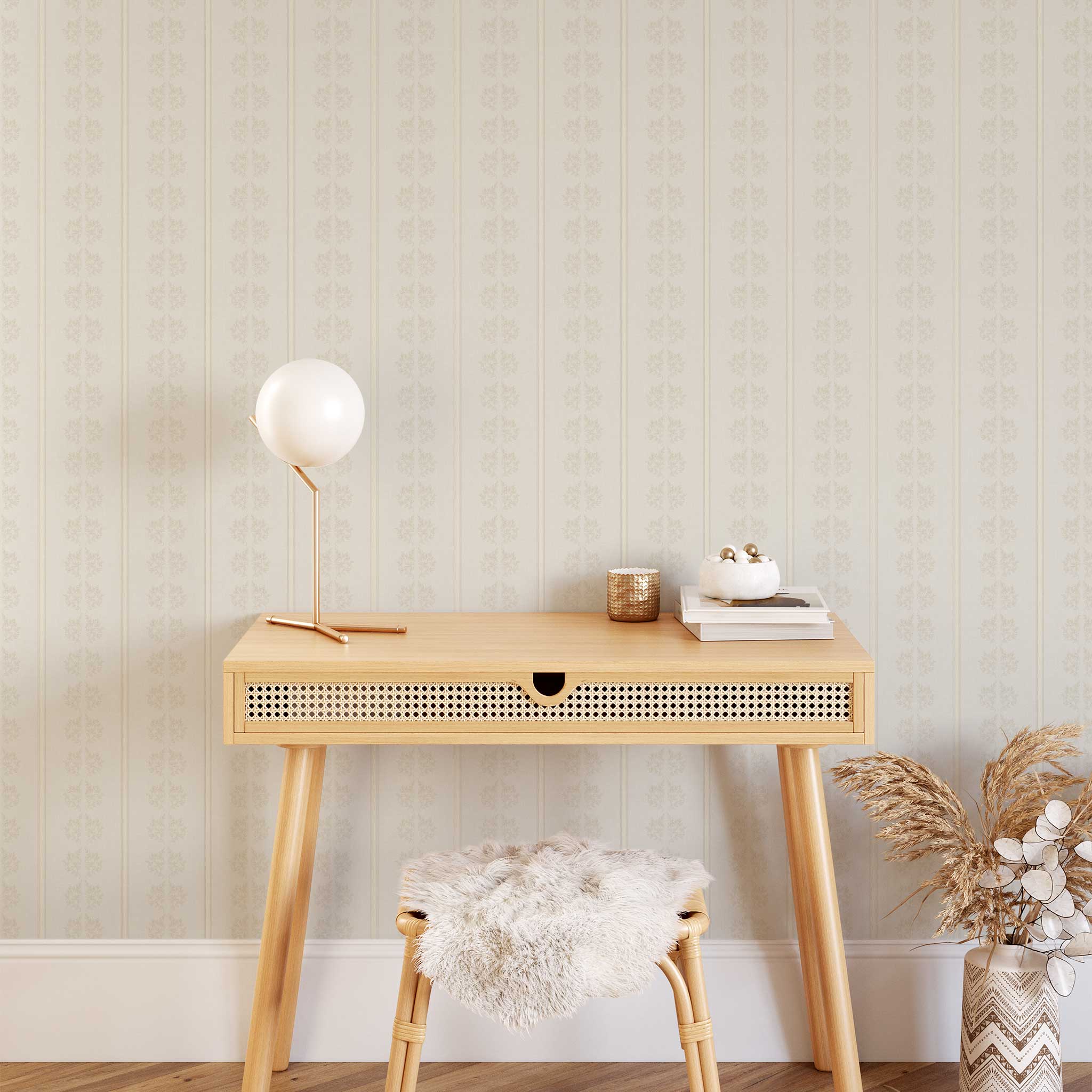 Vintage Branches and Stripes Wallpaper - Ivory – Ayara Home