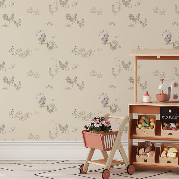 Spring Chickens Wallpaper - Cream – Ayara Home