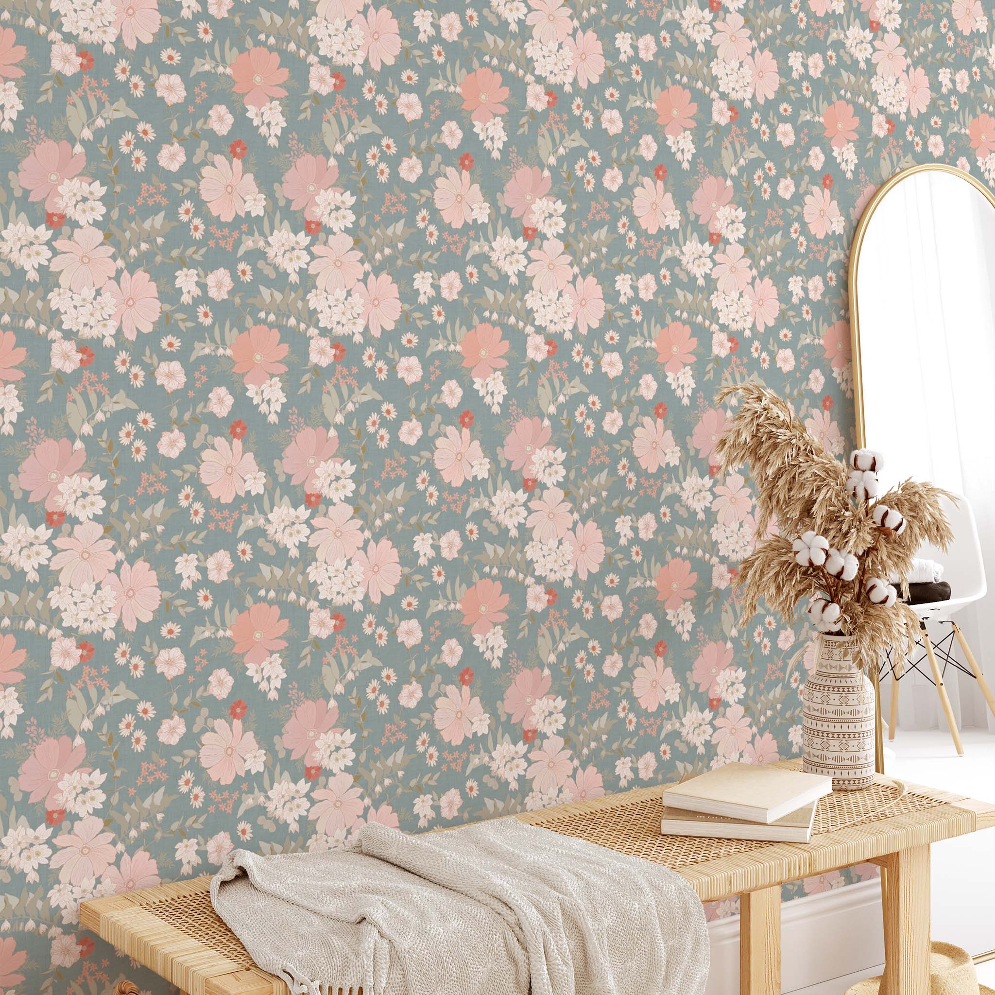 Spring Florals Wallpaper - Pink and Teal – Ayara Home