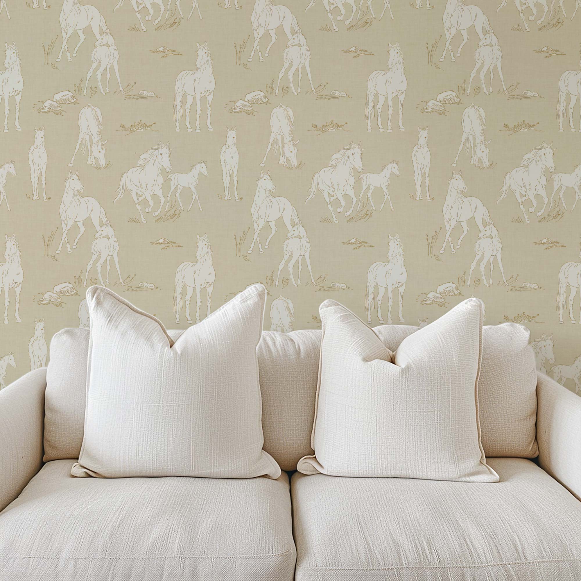 Vintage Charm Horses Wallpaper - Beige – Ayara Home