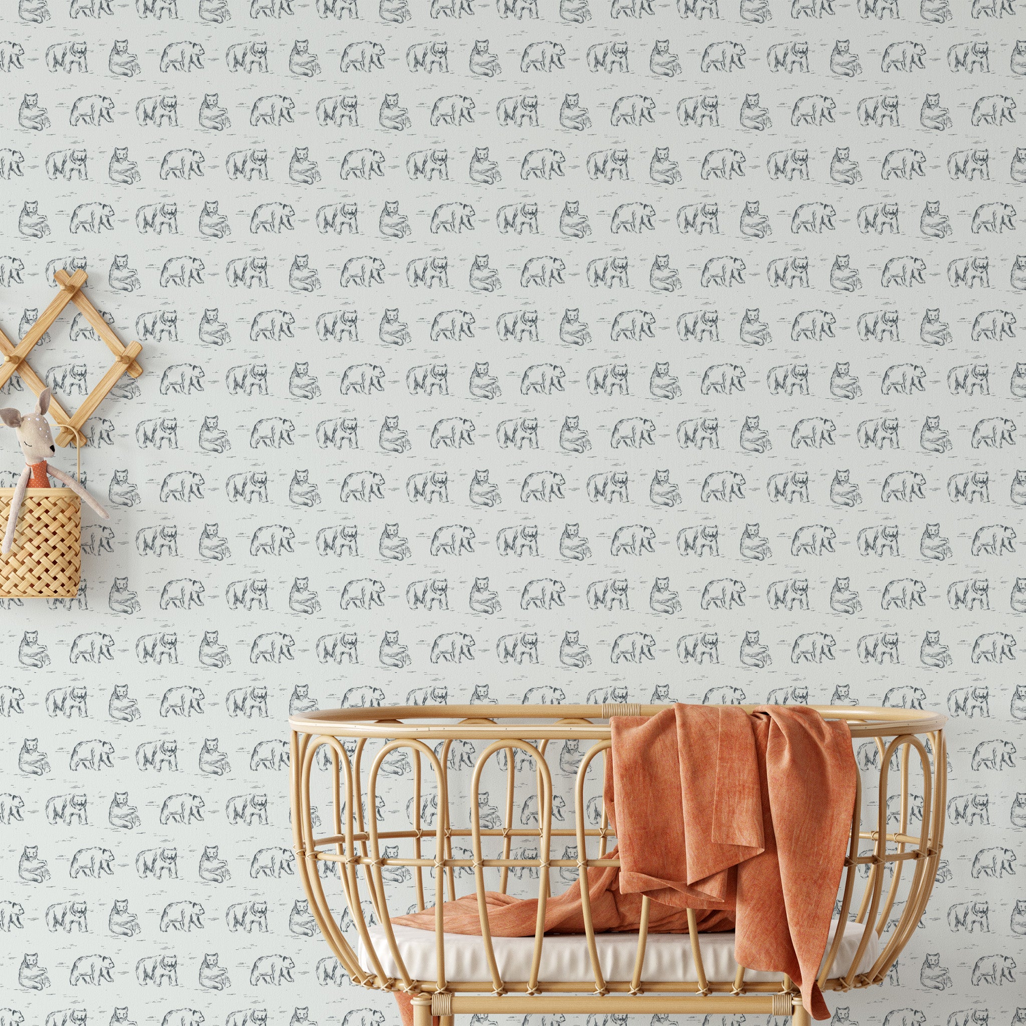 Bears Wallpaper - Muted Blue – Ayara Home
