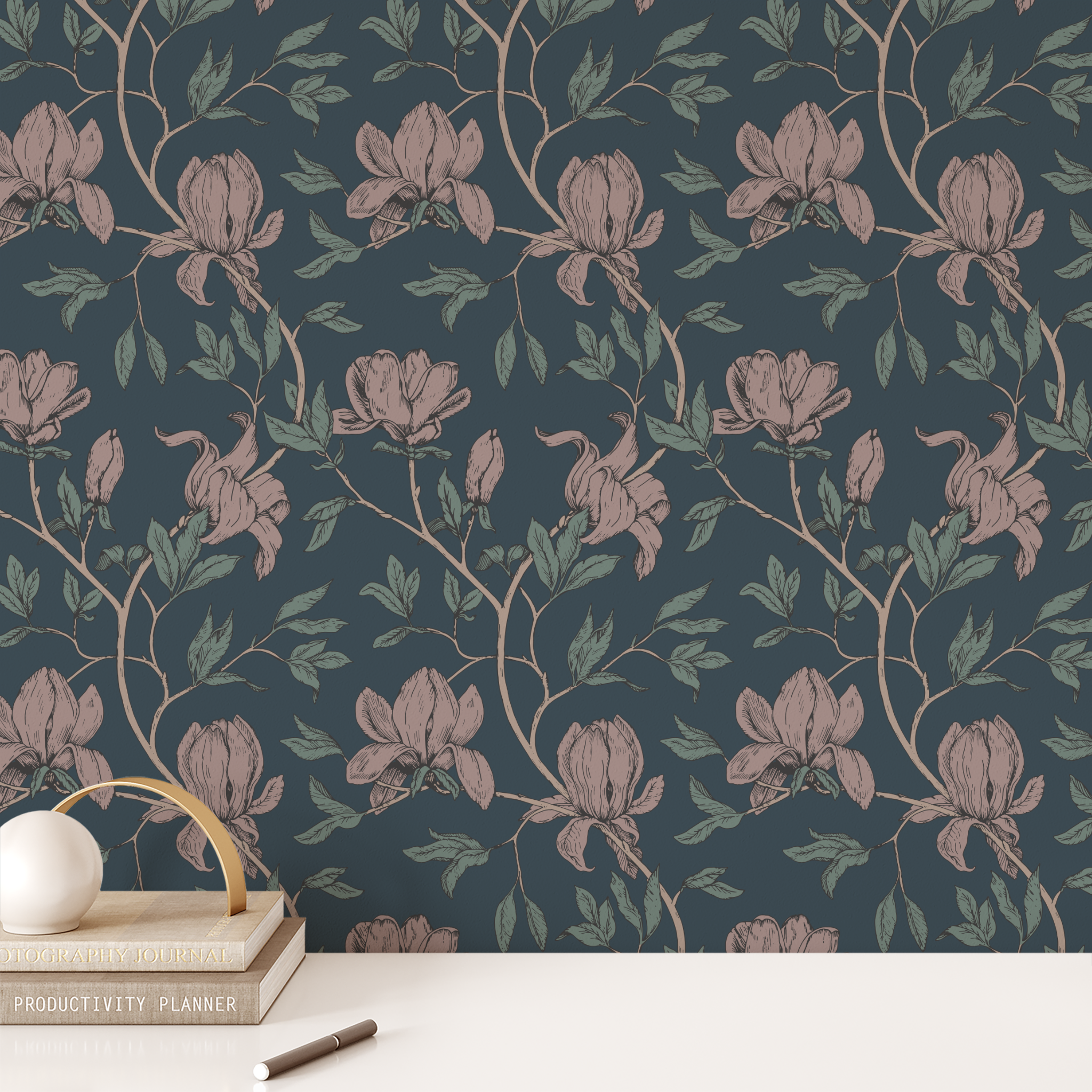 Magnolia Wallpaper - Midnight – Ayara Home