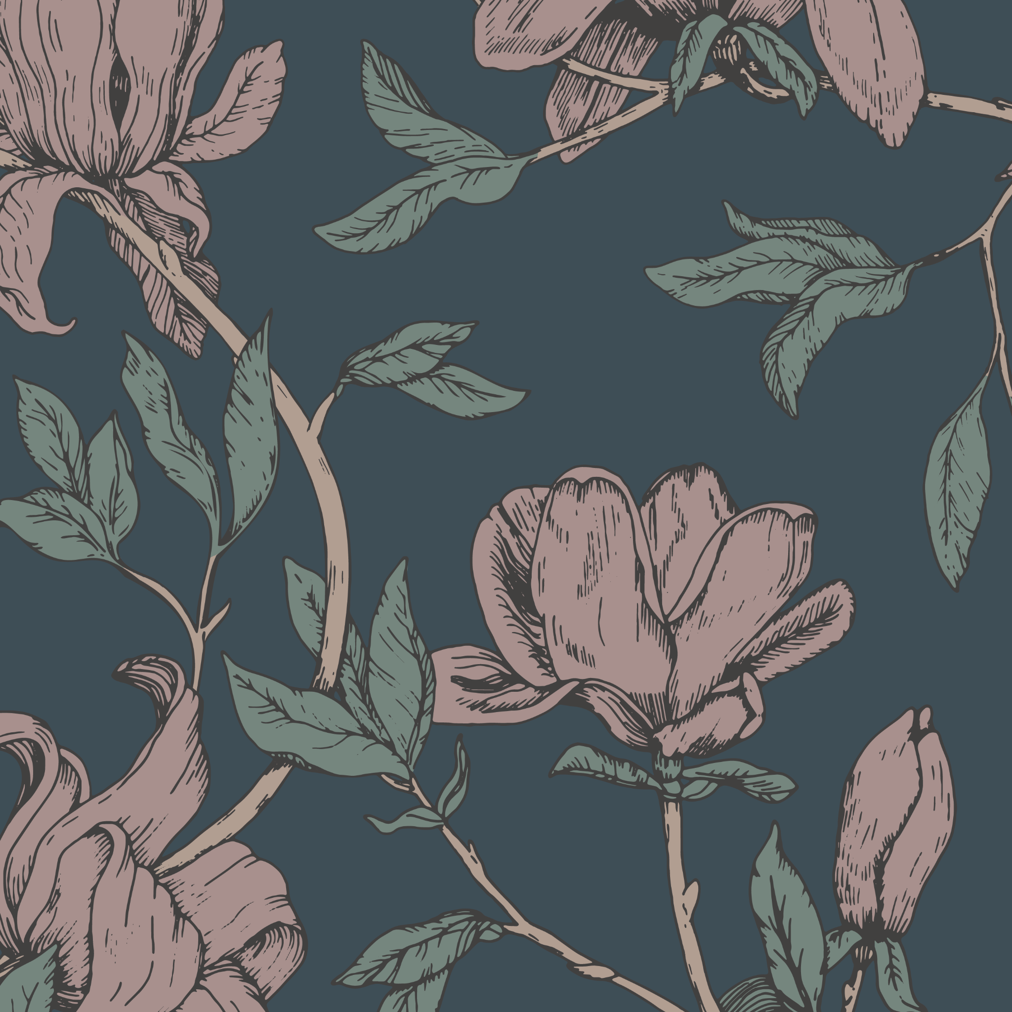 Magnolia Wallpaper - Midnight – Ayara Home