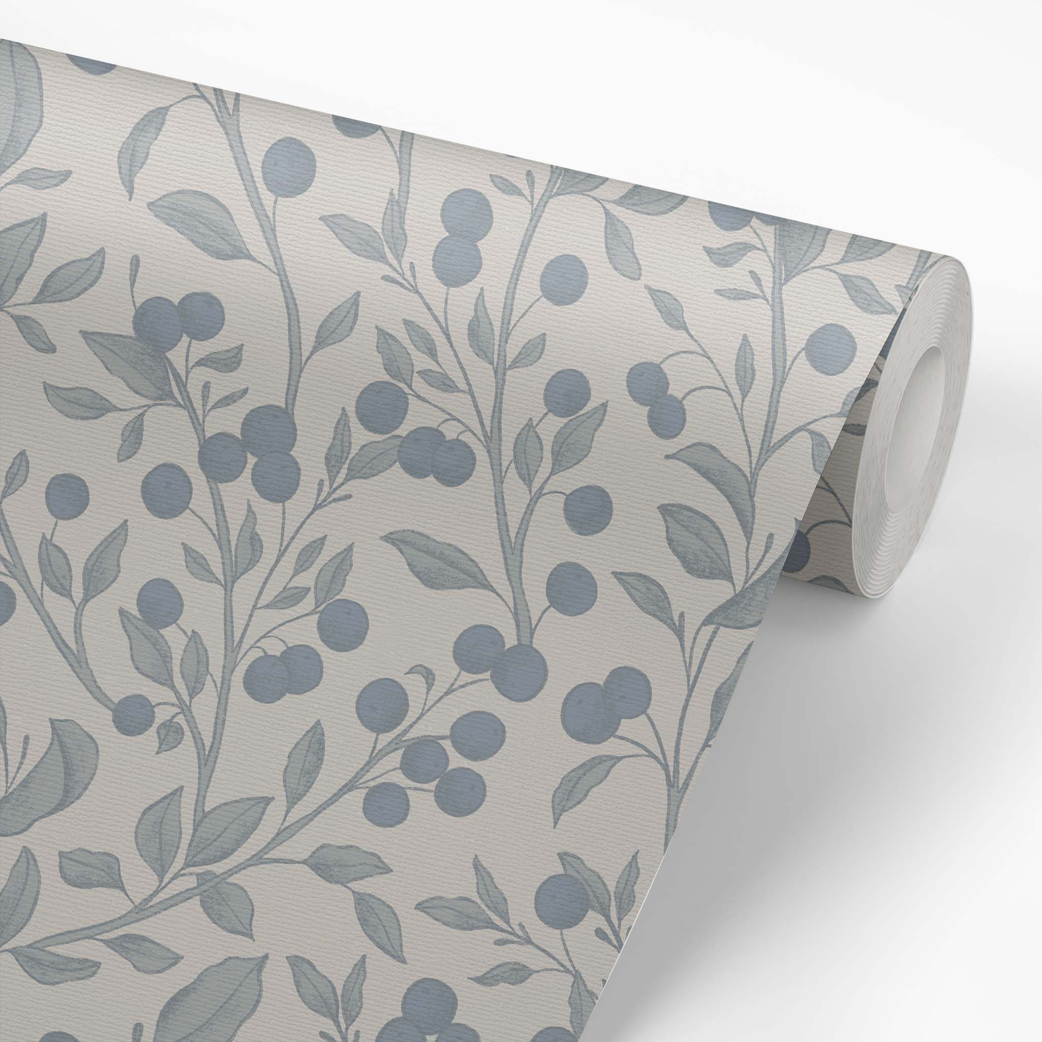 Berries Wallpaper - Gray and Blue – Ayara Home
