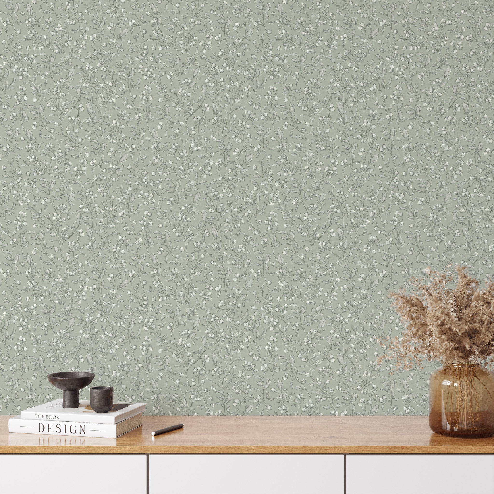 Berries Wallpaper - Light Sage – Ayara Home
