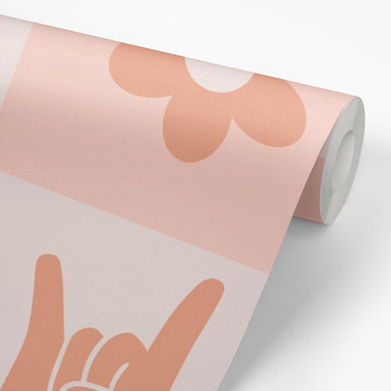 Retro Hand Signs Wallpaper - Pink – Ayara Home