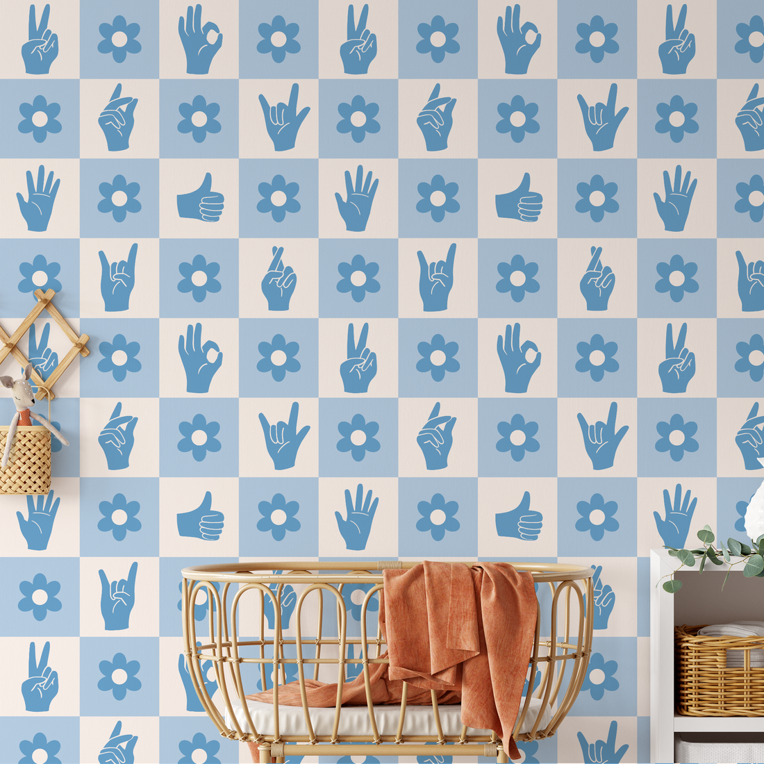 Retro Hand Signs Wallpaper - Blue – Ayara Home