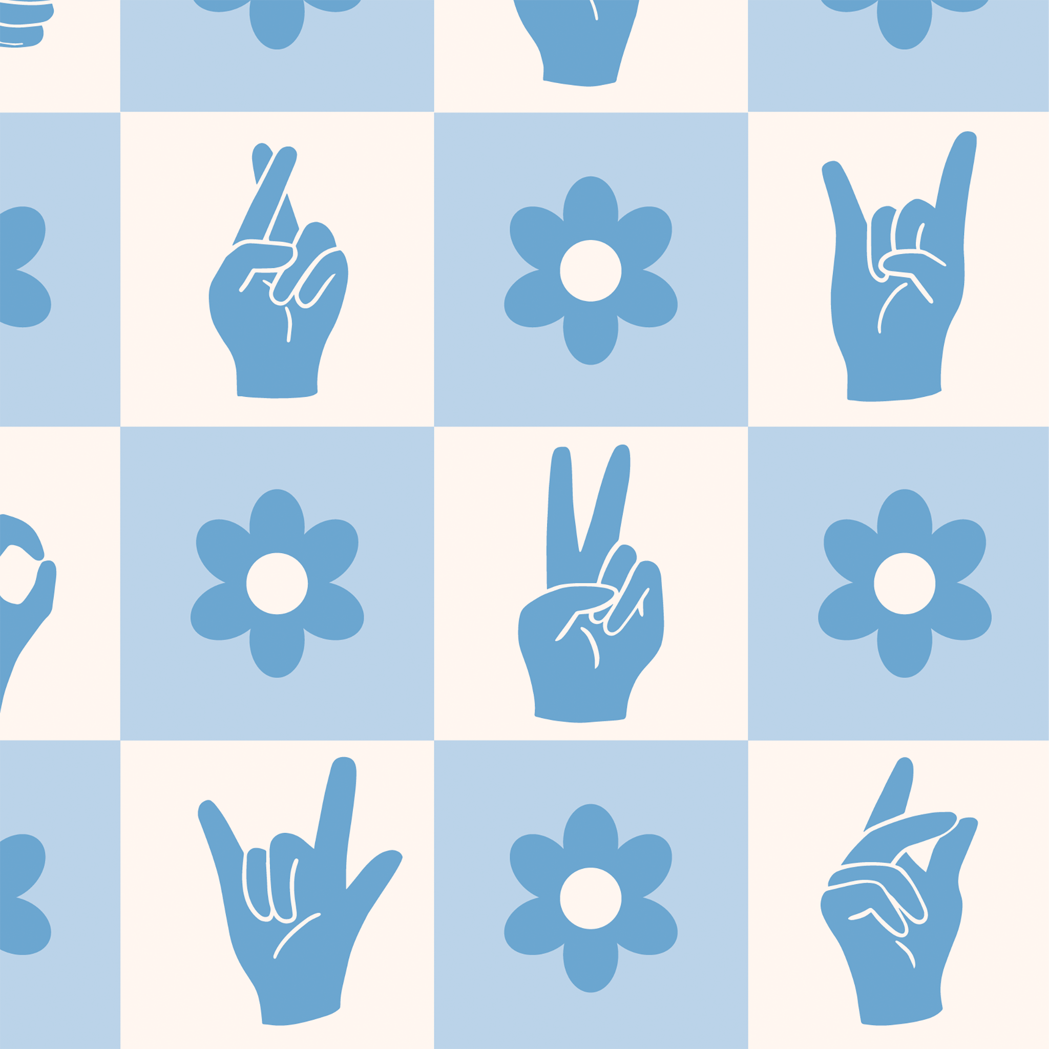 Retro Hand Signs Wallpaper - Blue – Ayara Home